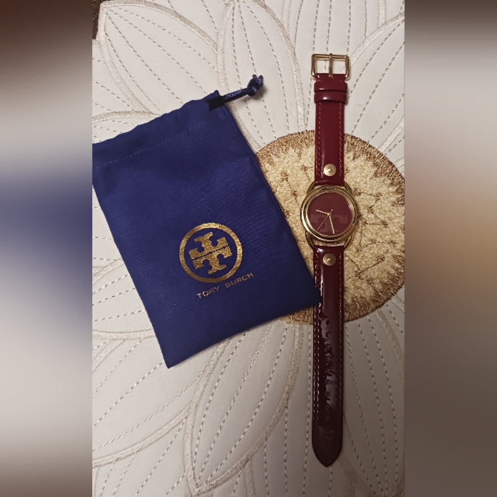 Tory Burch Miller Red & Gold Stainless Steel Red Pate… - Gem